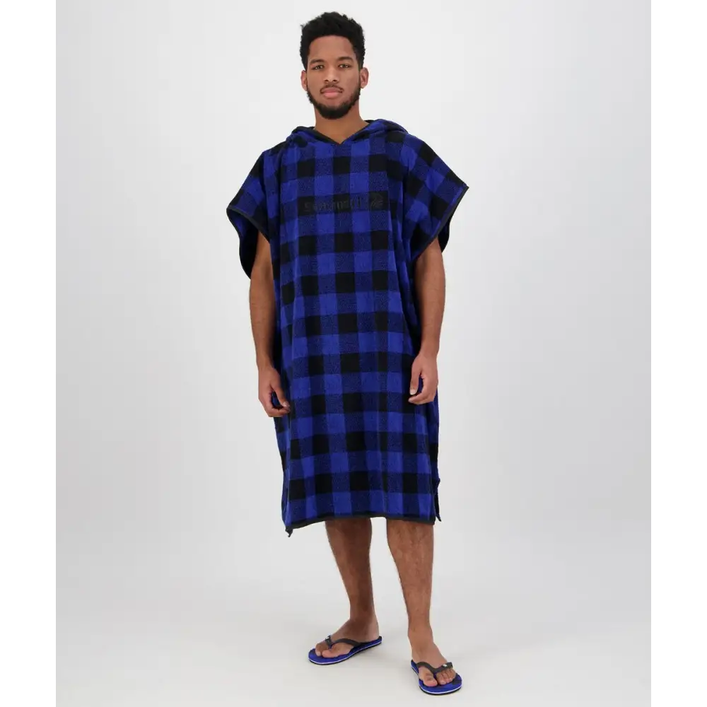 Premium Hooded Towel Adult Blue/Black with Woven Jacquard Check Design