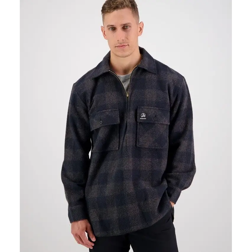 Ranger Wool Zip Front Bush Shirt in Coal Check - Durable Comfort for ...