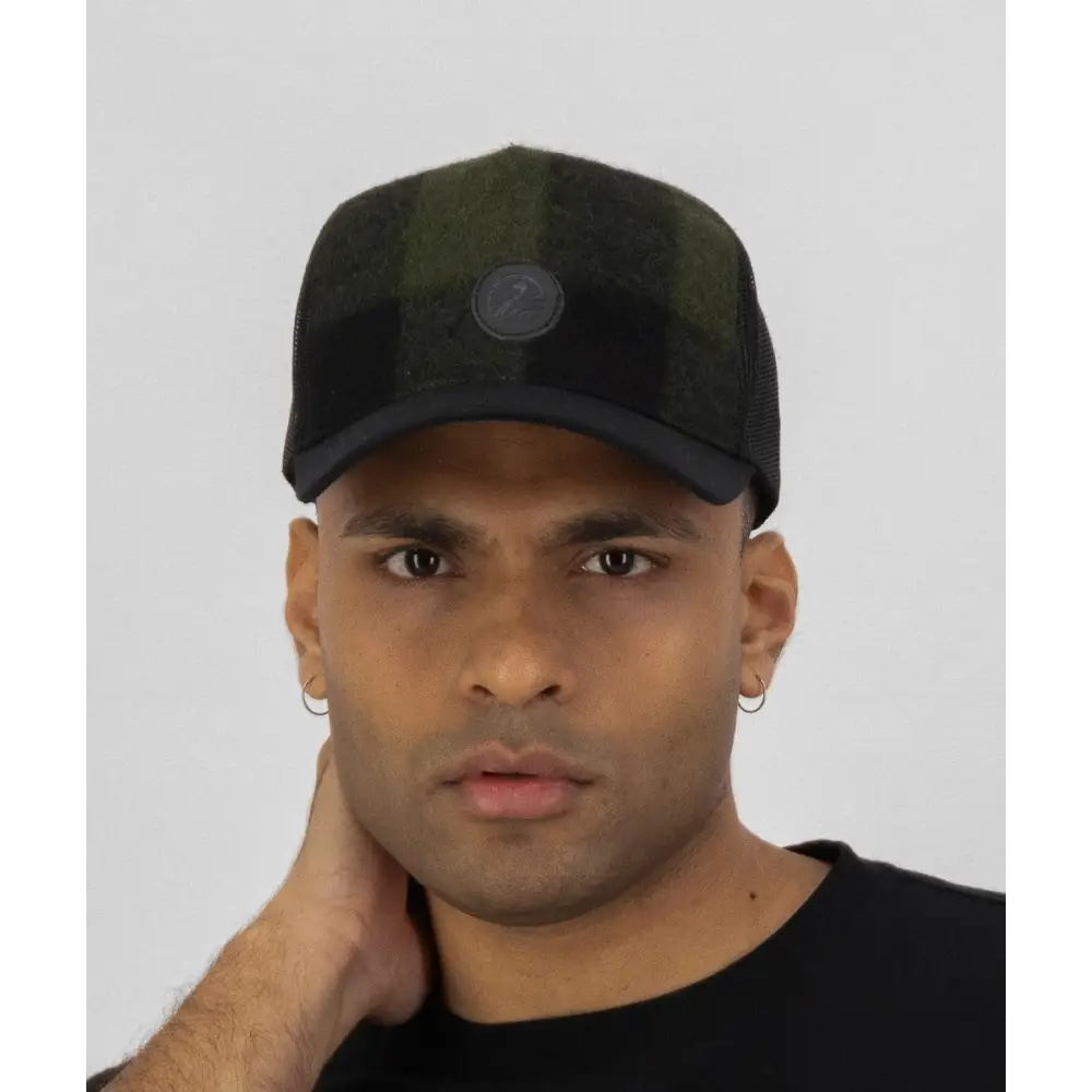 Trucker Cap Olive: 100% Wool Front | Brand Patch | Snap Back Adjustment